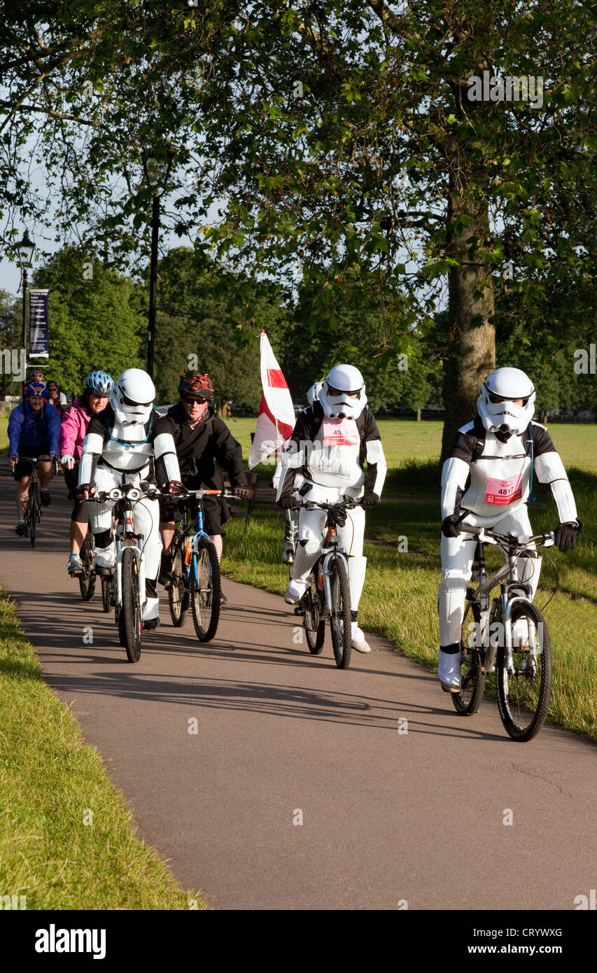 Riders in Star wars stormtrooper costumes at the start of the London to ...