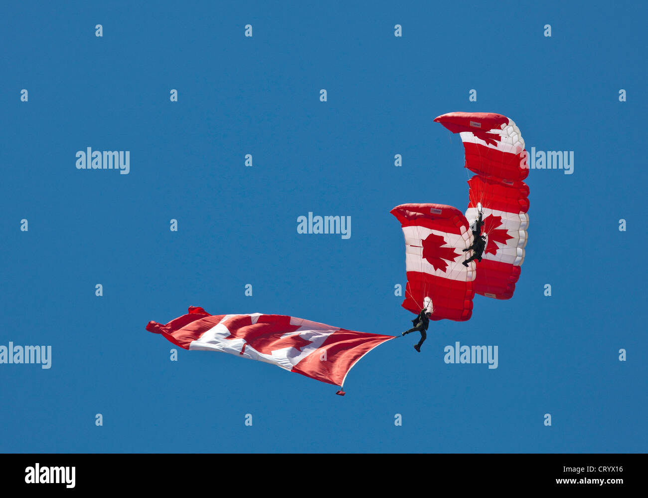 Canadian Armed Forces Parachute demonstration team performing in Camp ...