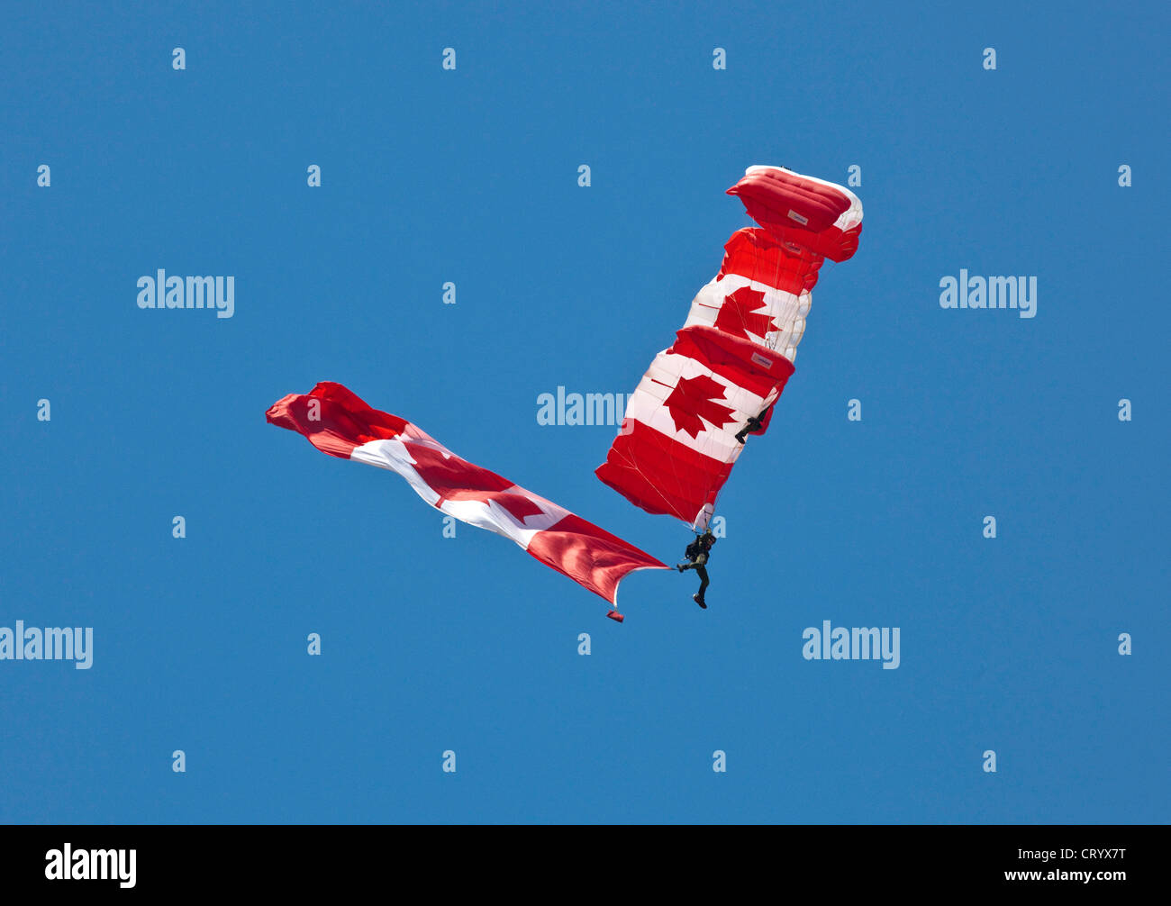 Canadian Armed Forces Parachute demonstration team performing in Camp ...