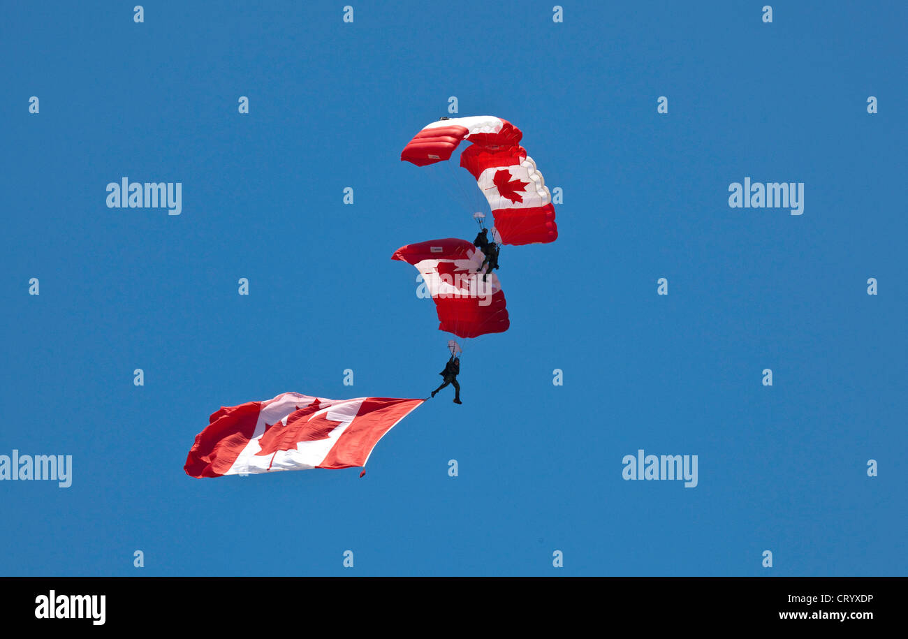 Canadian Armed Forces Parachute demonstration team performing in Camp ...