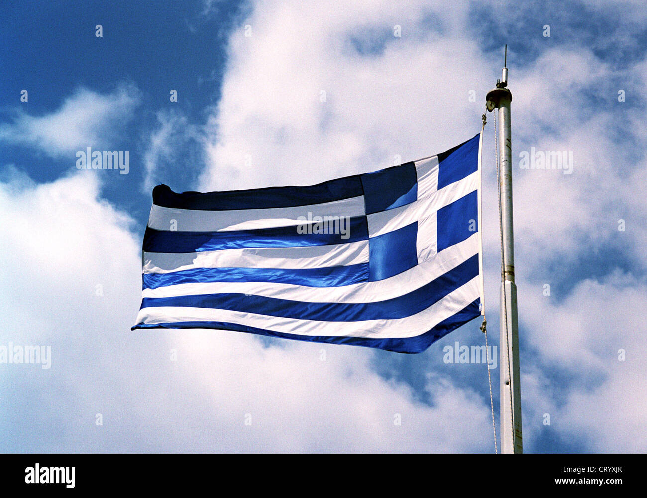 The Greek national flag, Athens Stock Photo - Alamy