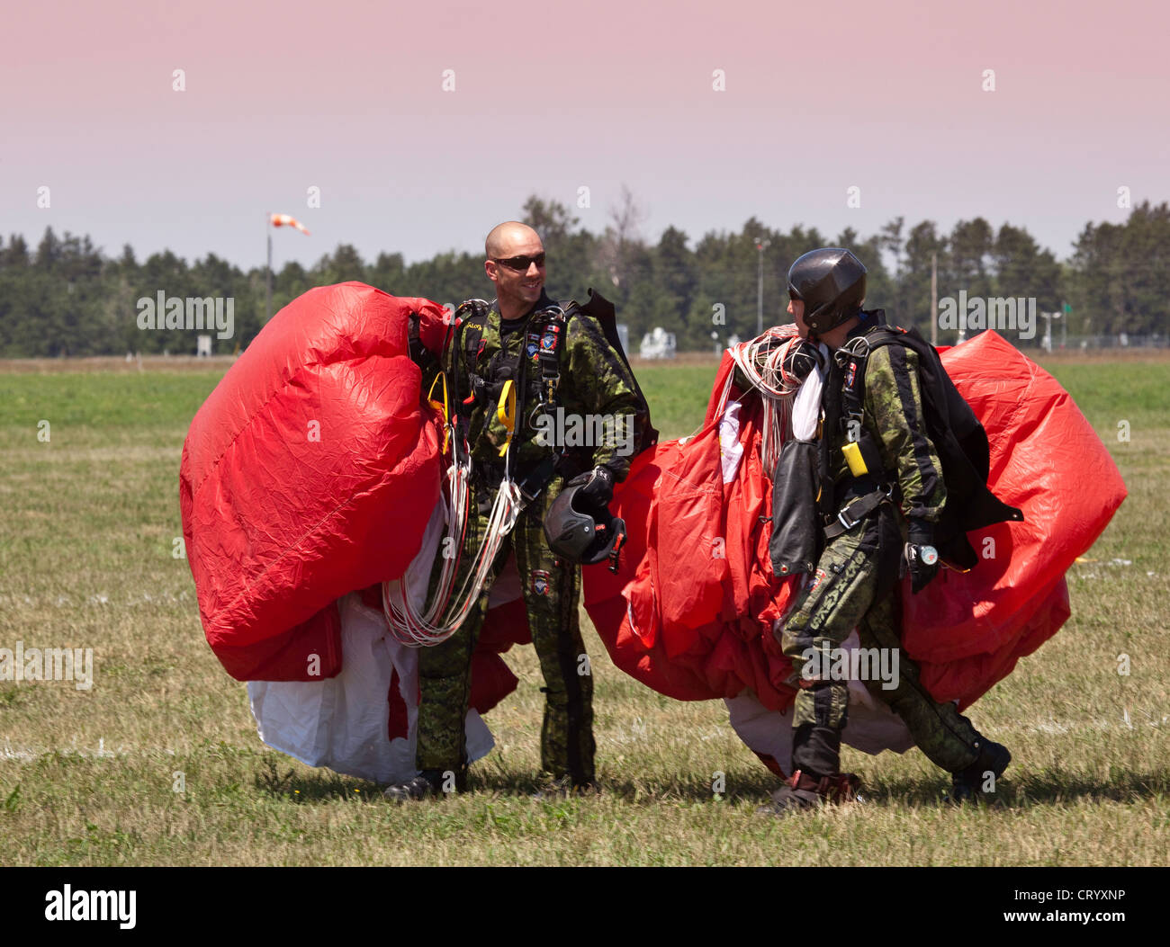 Canadian Armed Forces Parachute demonstration team performing in Camp ...