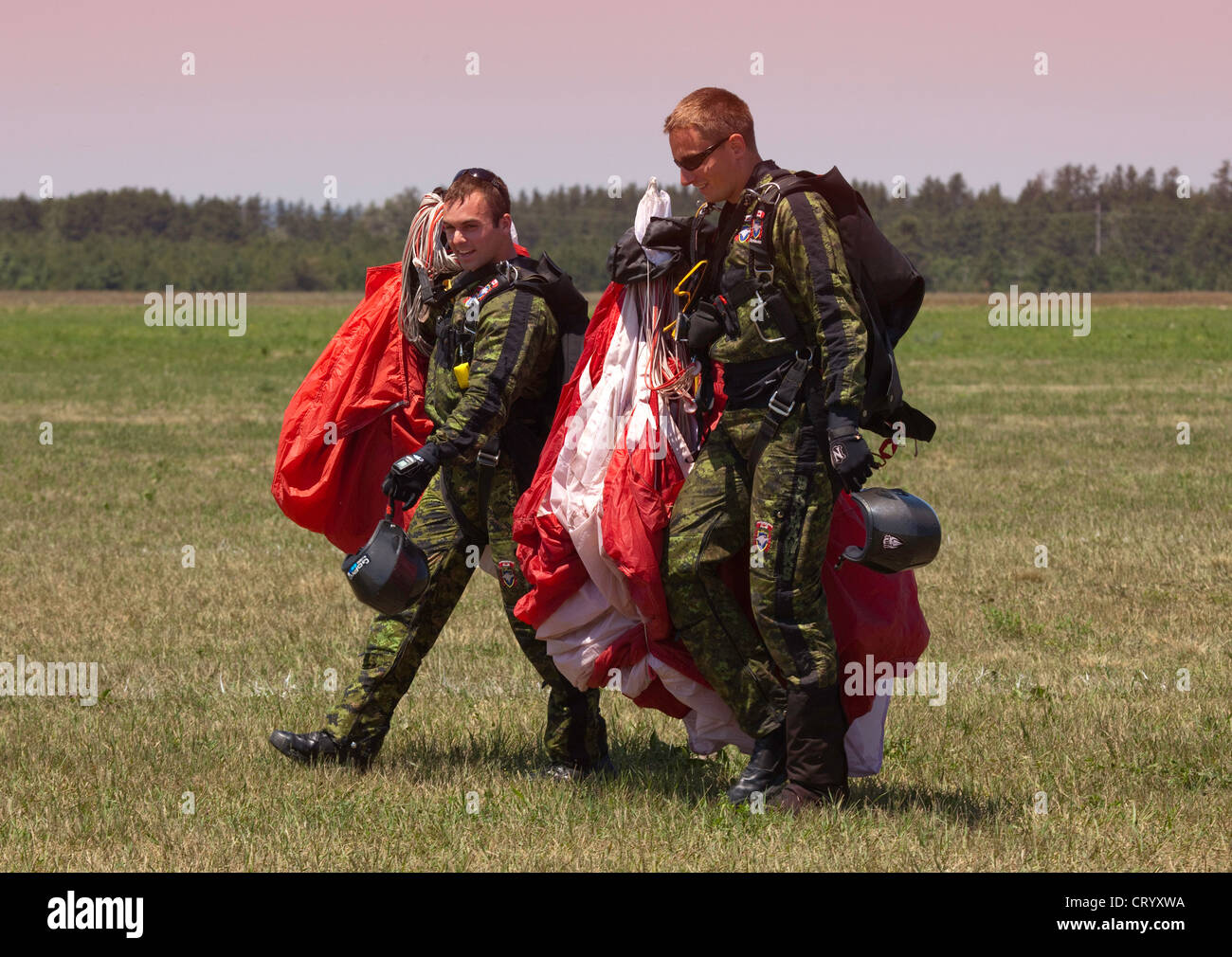 Canadian Armed Forces Parachute demonstration team performing in Camp ...