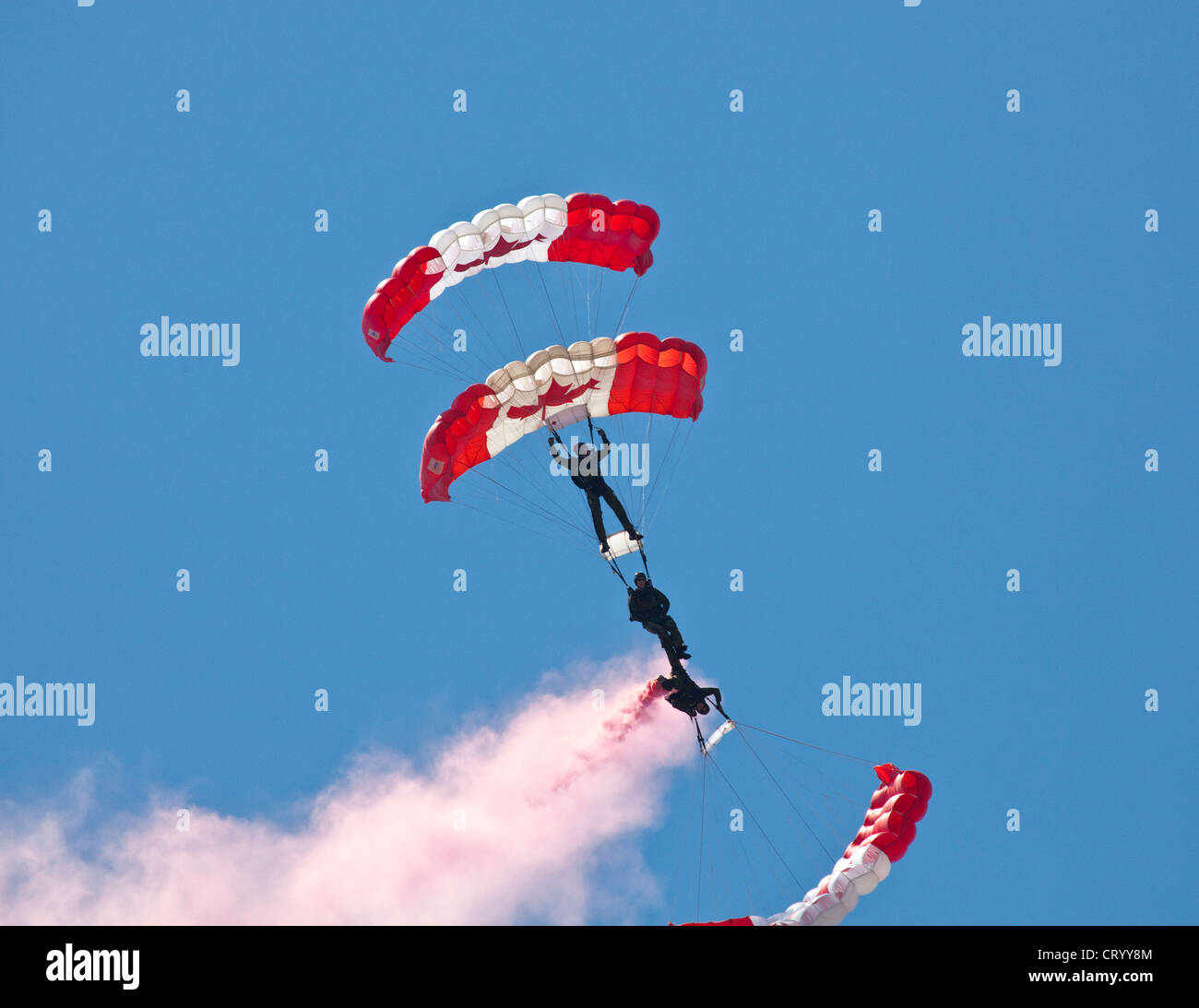 Canadian Armed Forces Parachute demonstration team performing in Camp ...