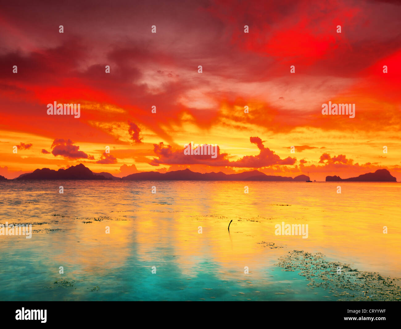 Fantasy sunset over the sea. Palawan. Philippines Stock Photo - Alamy