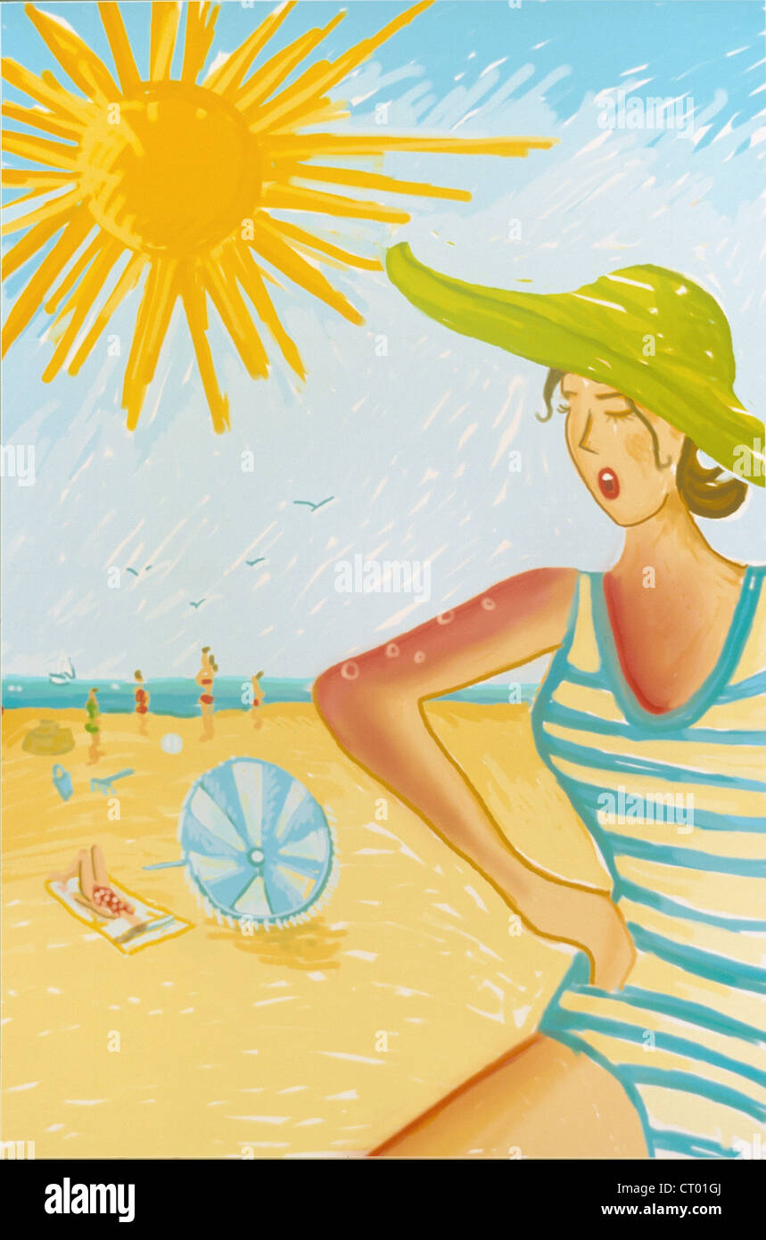 WOMAN TANNING, ARTWORK Stock Photo - Alamy