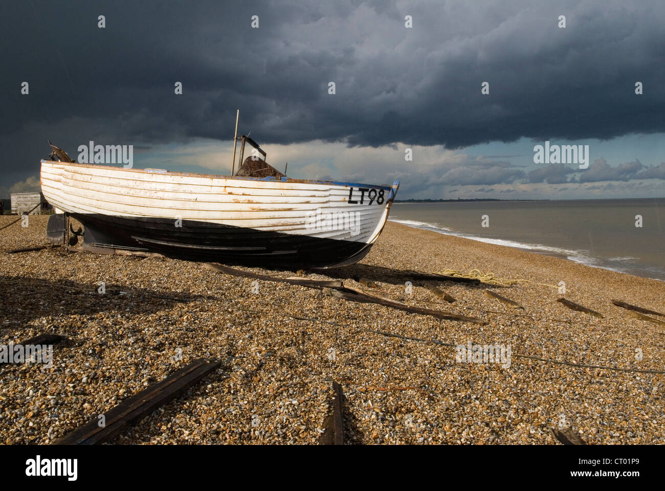 Fishing boat before a rain storm, shingle beach nobody about. Dunwich ...