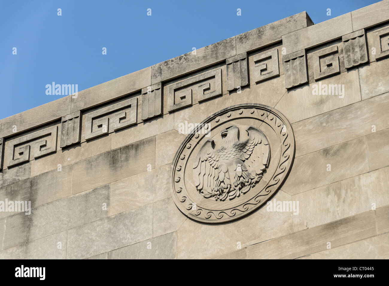 American Eagle Emblem in Stone Overpass. An eagle emblem on a bridge ...