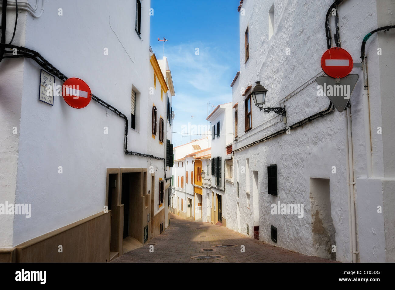 Typical street in Alaior menorca spain Stock Photo - Alamy