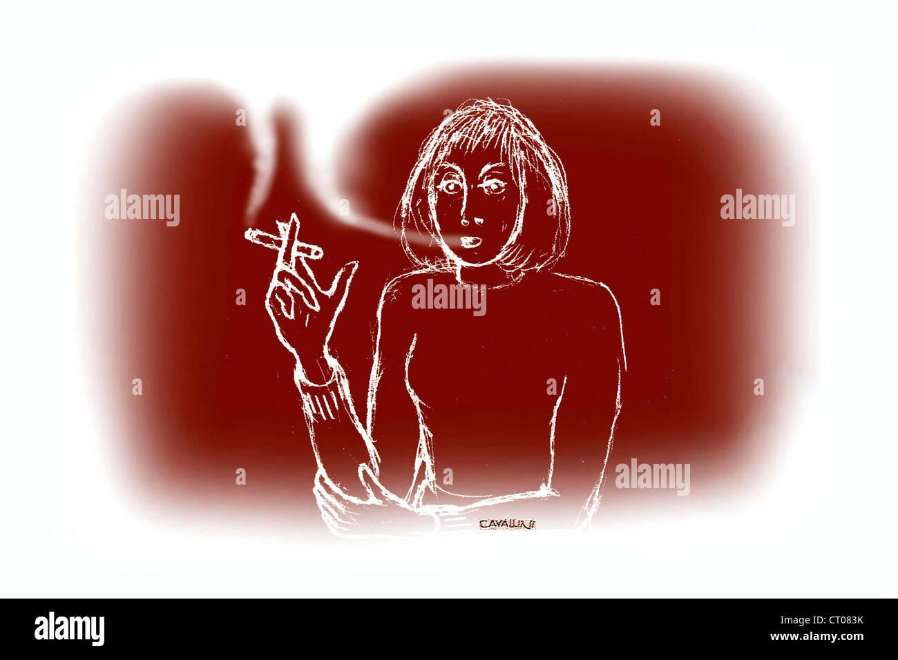 WOMAN SMOKING DRAW Stock Photo - Alamy