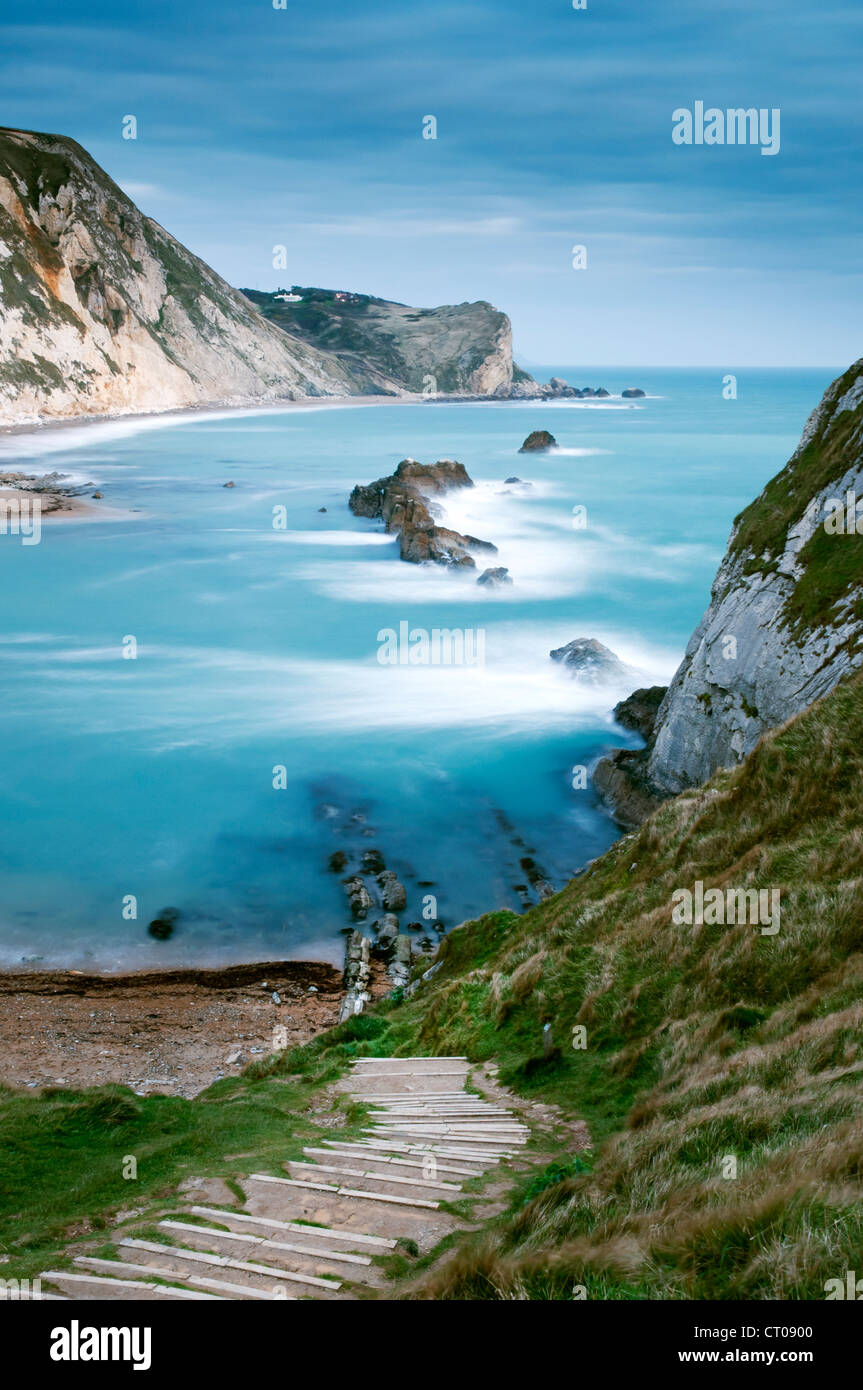 View of Man O War Bay towards Dungy Head, the Jurassic Coast, Dorset ...