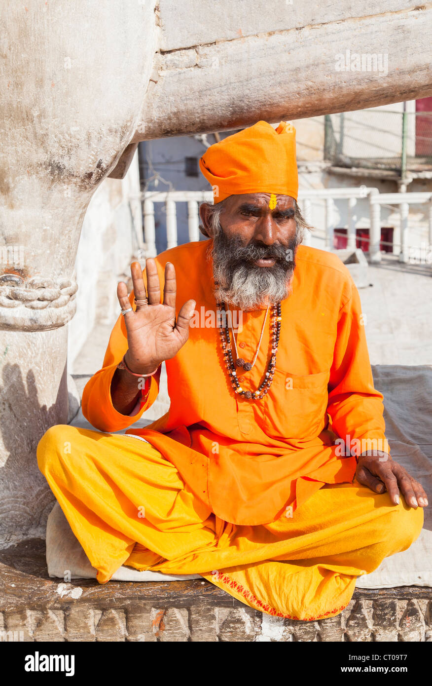 Sadhu, Indian Hindu holy man, dressed in traditional saffron robes ...