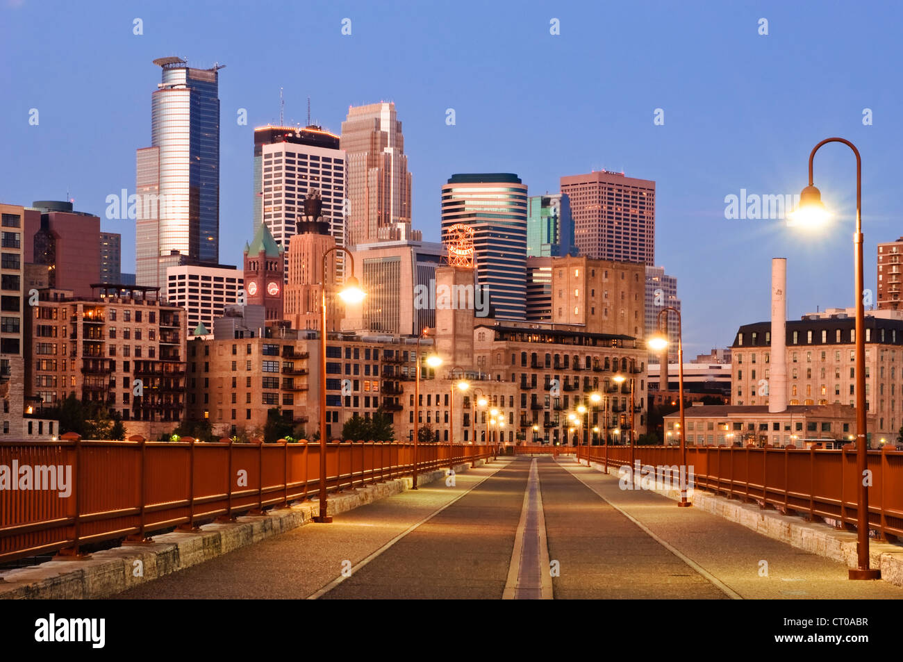 Minneapolis, Minnesota skyline at dawn as seen from the Stone Arch ...