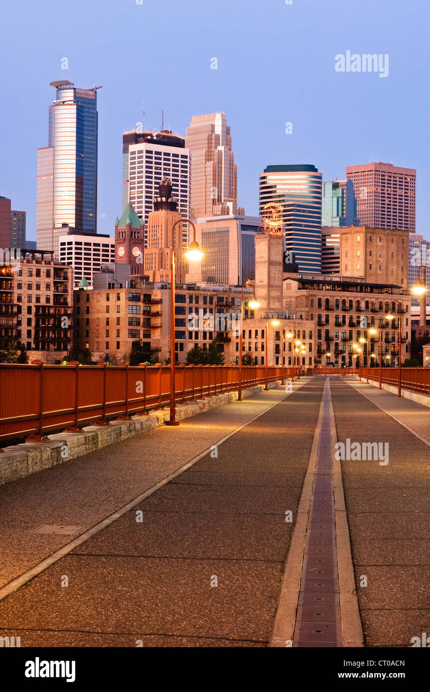 Minneapolis, Minnesota skyline at dawn as seen from the Stone Arch ...