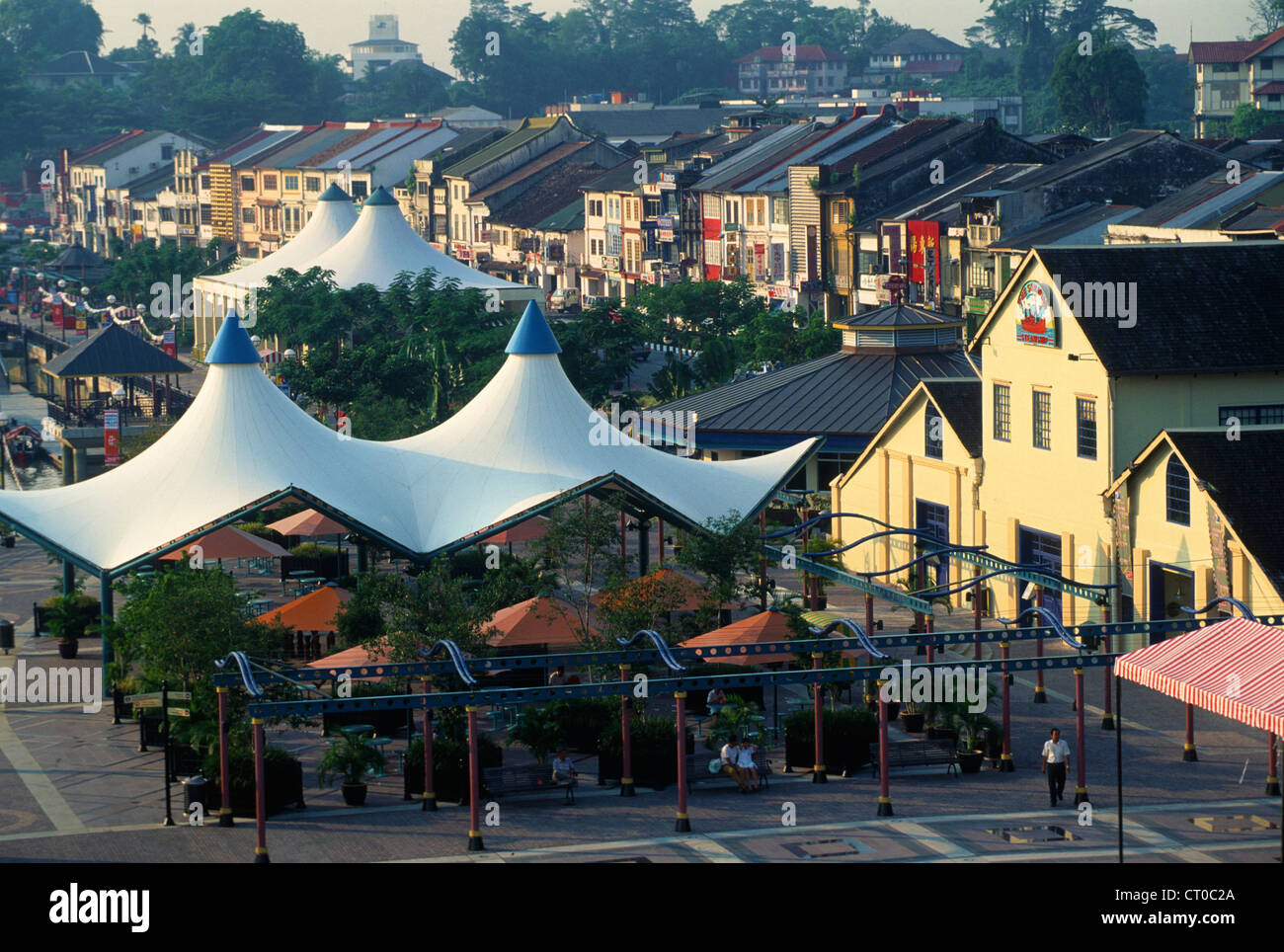 Malaysia, Borneo, Sarawak, Kuching, waterfront, street scene Stock ...