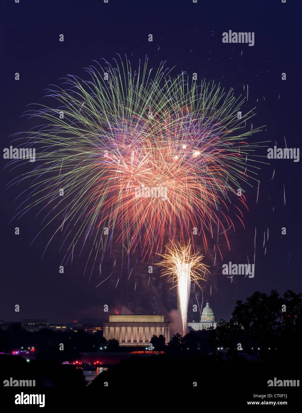 Independence Day fireworks celebrations over monuments in Washington DC ...
