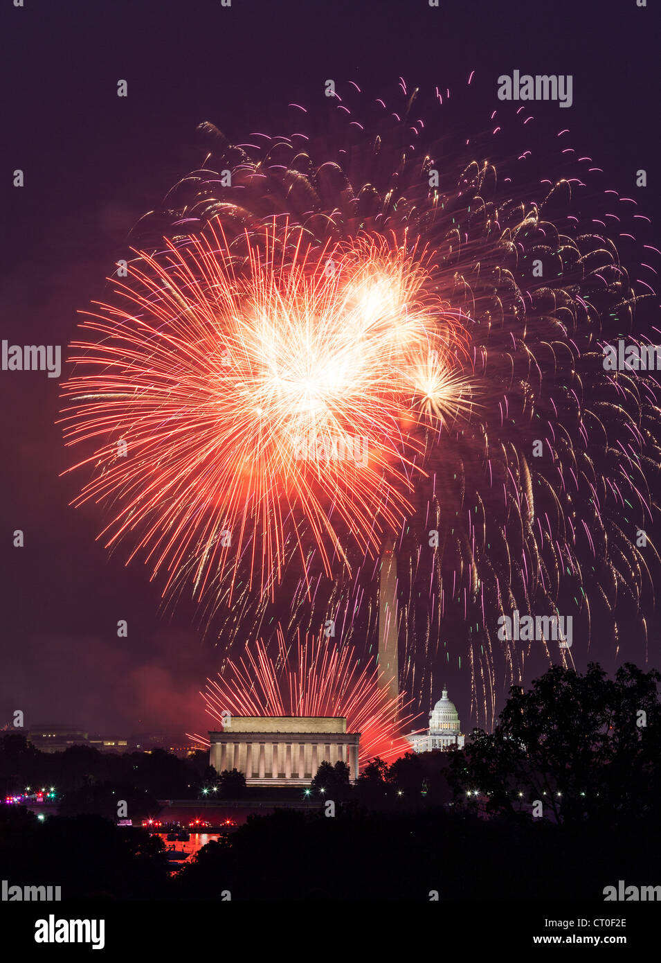 Independence Day fireworks celebrations over monuments in Washington DC ...