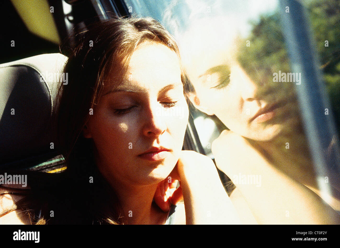 Woman sleeping bus public hi-res stock photography and images - Alamy