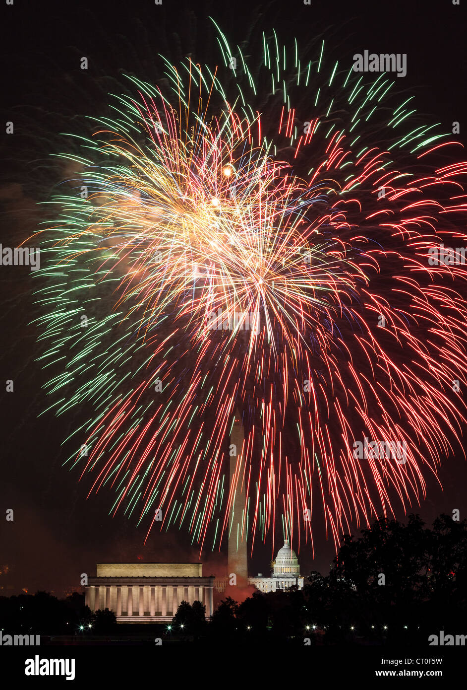 Independence Day fireworks celebrations over monuments in Washington DC ...