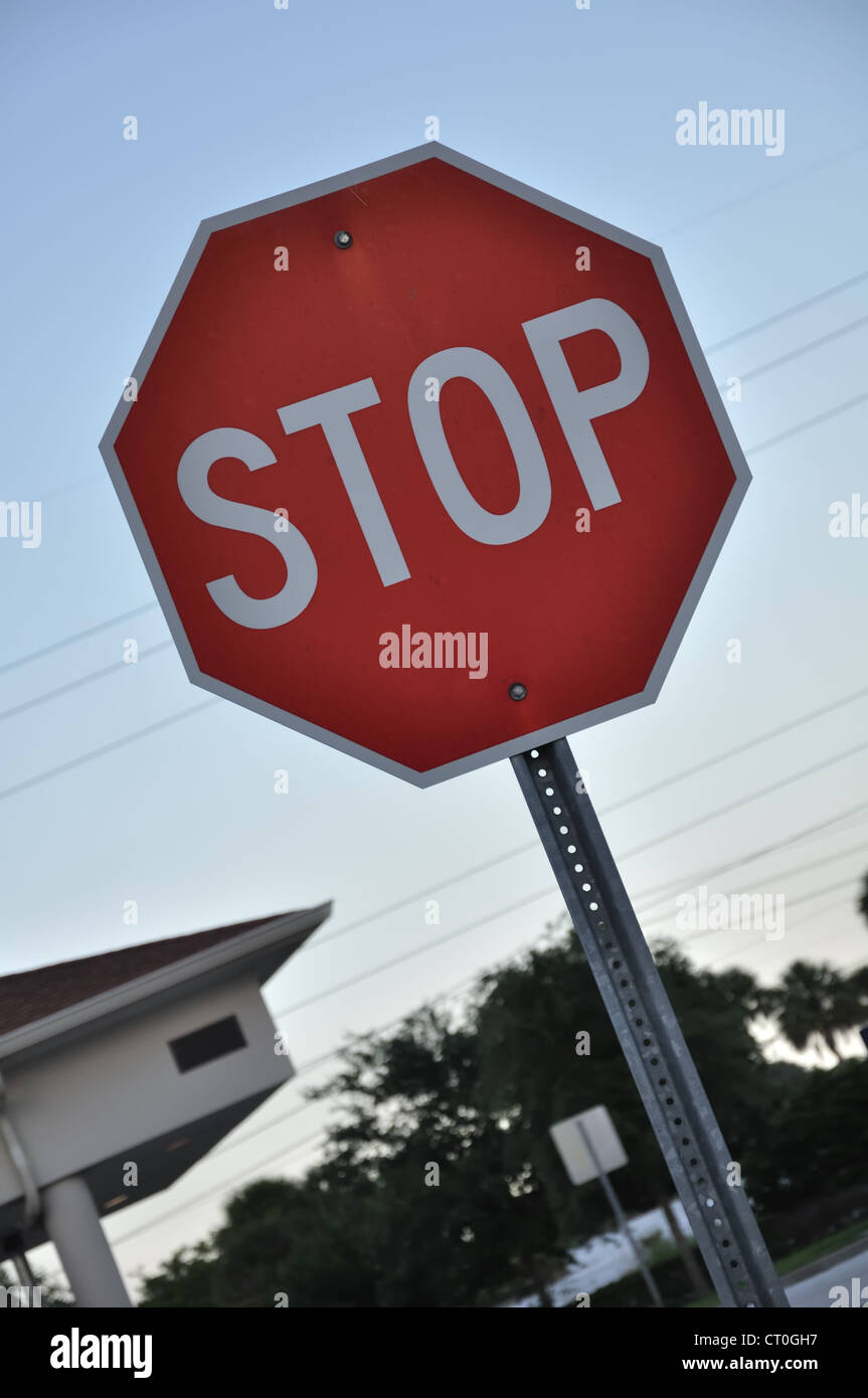 Octagonal US red and white Stop sign Stock Photo - Alamy