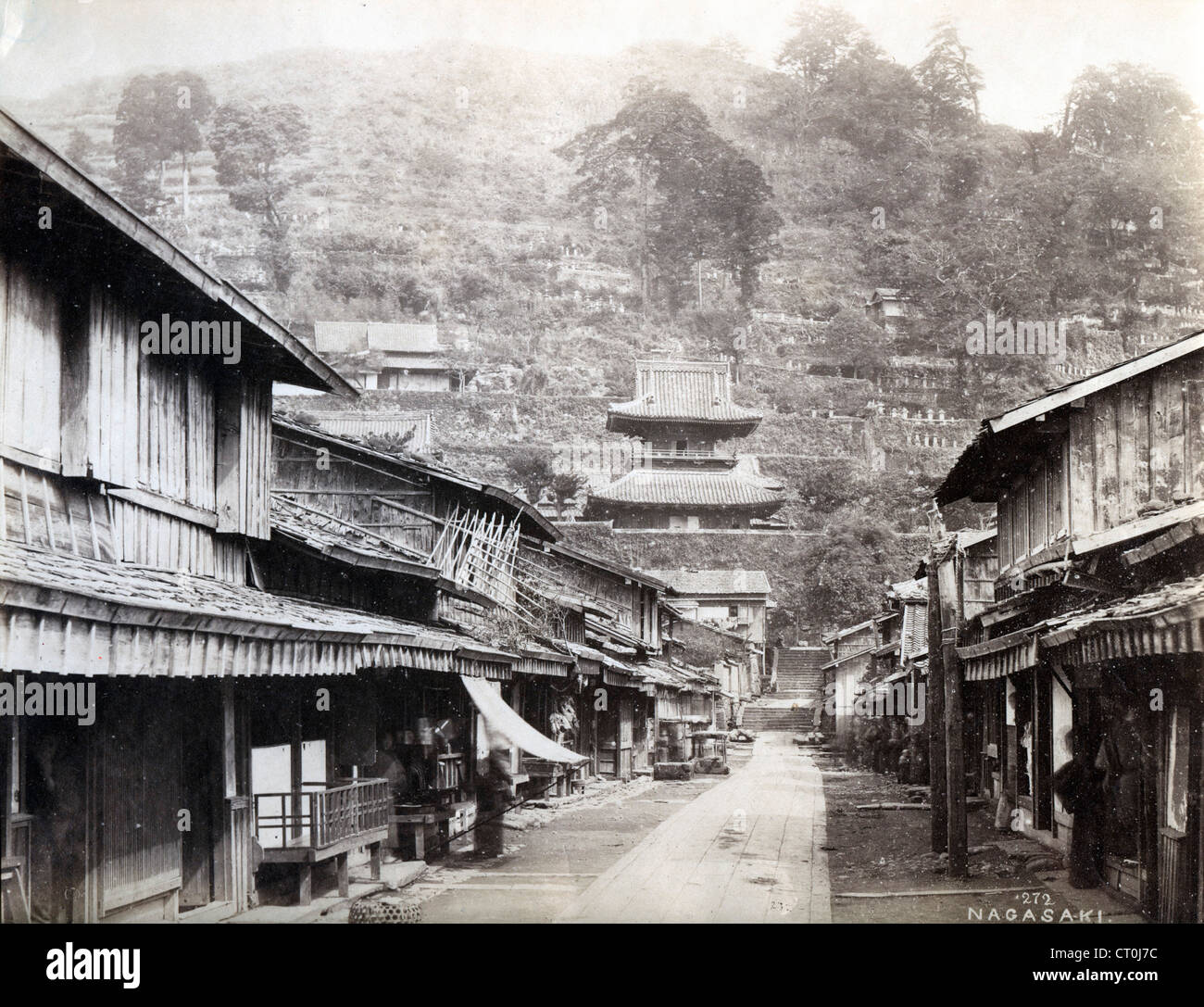 Temple Street, Native Town, Nagasaki, by Felice Beato, 1863 Stock Photo ...