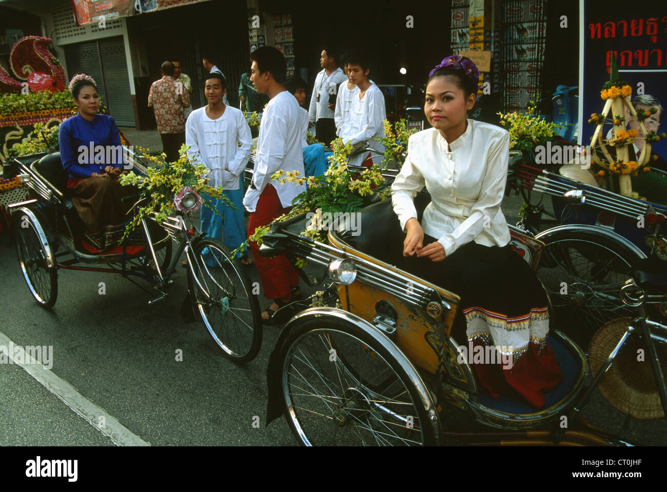 Thailand, Chiang Mai, Flower Festival, people, rickshaws Stock Photo ...