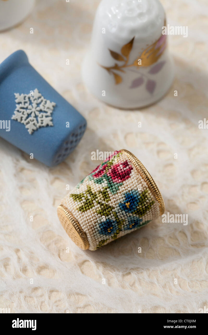 Vintage Sewing Thimbles still-life Stock Photo - Alamy
