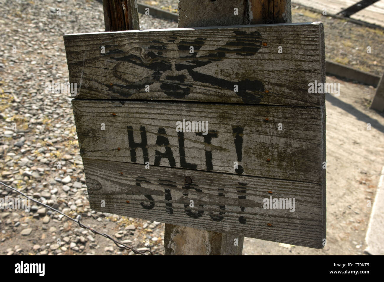 Halt sign stop Auschwitz I concentration camp Poland Stock Photo - Alamy