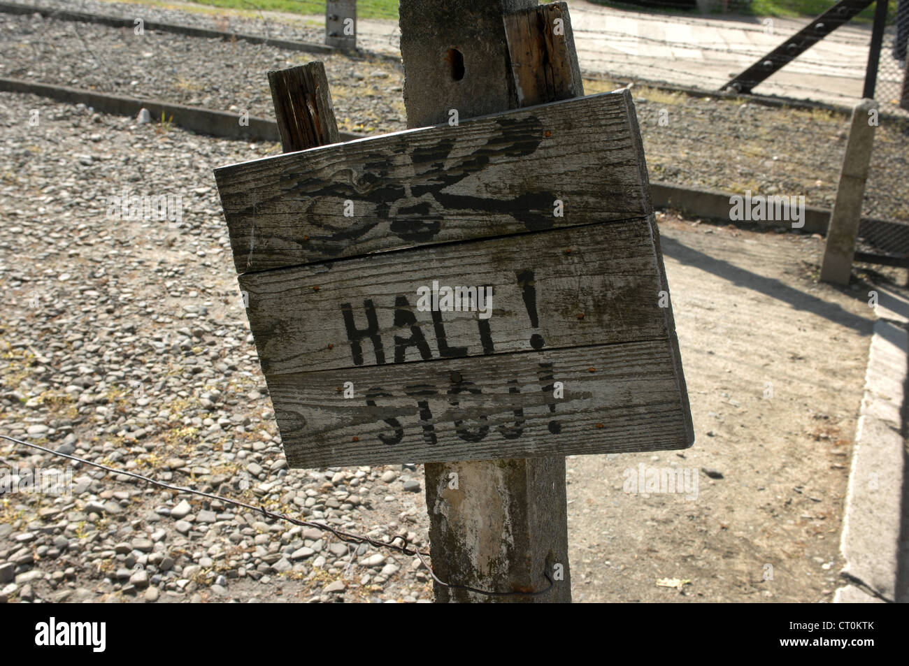 Halt sign stop Auschwitz I concentration camp Poland Stock Photo - Alamy