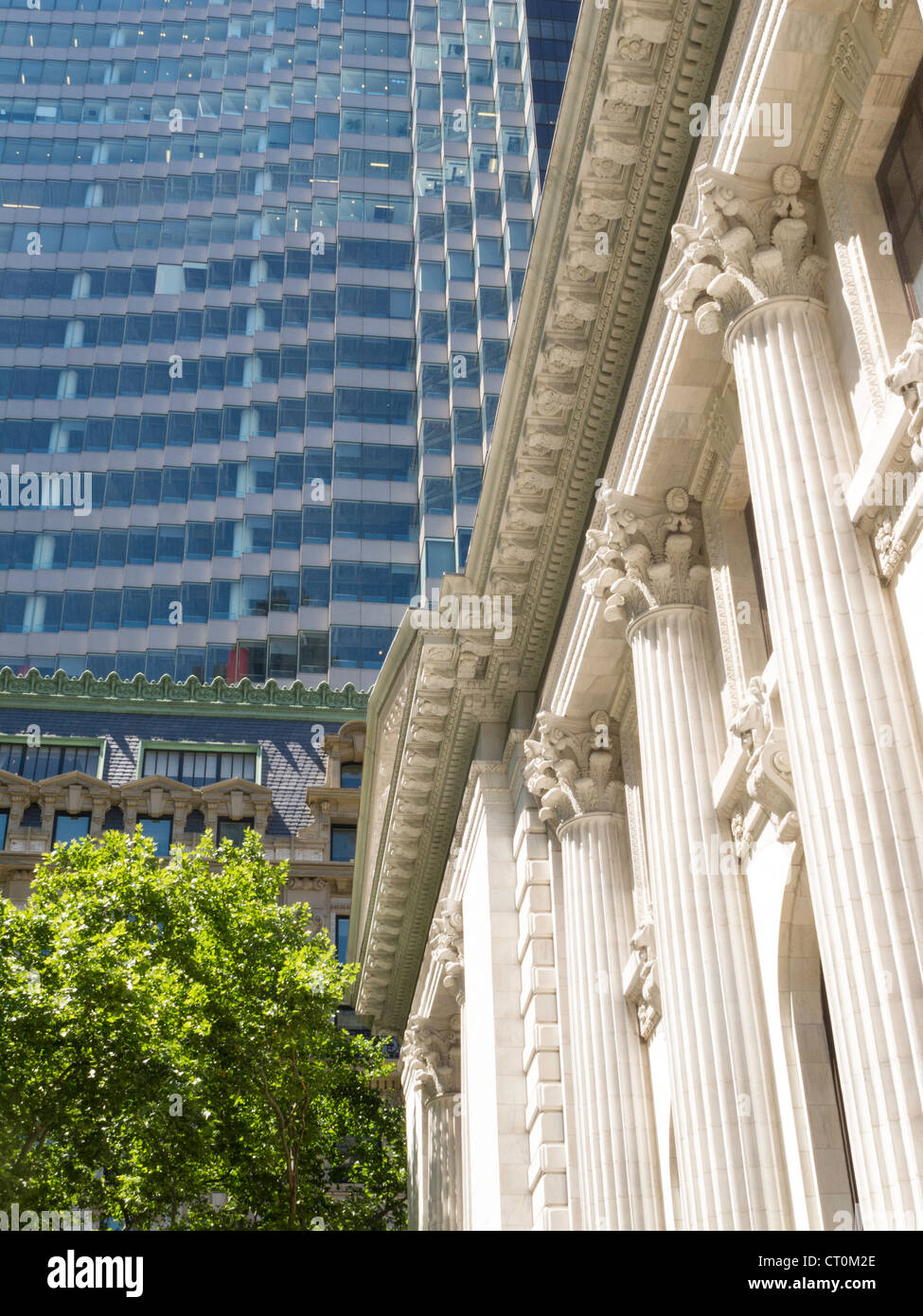 Facade of New York Public Library, Main Branch and contrasting modern ...