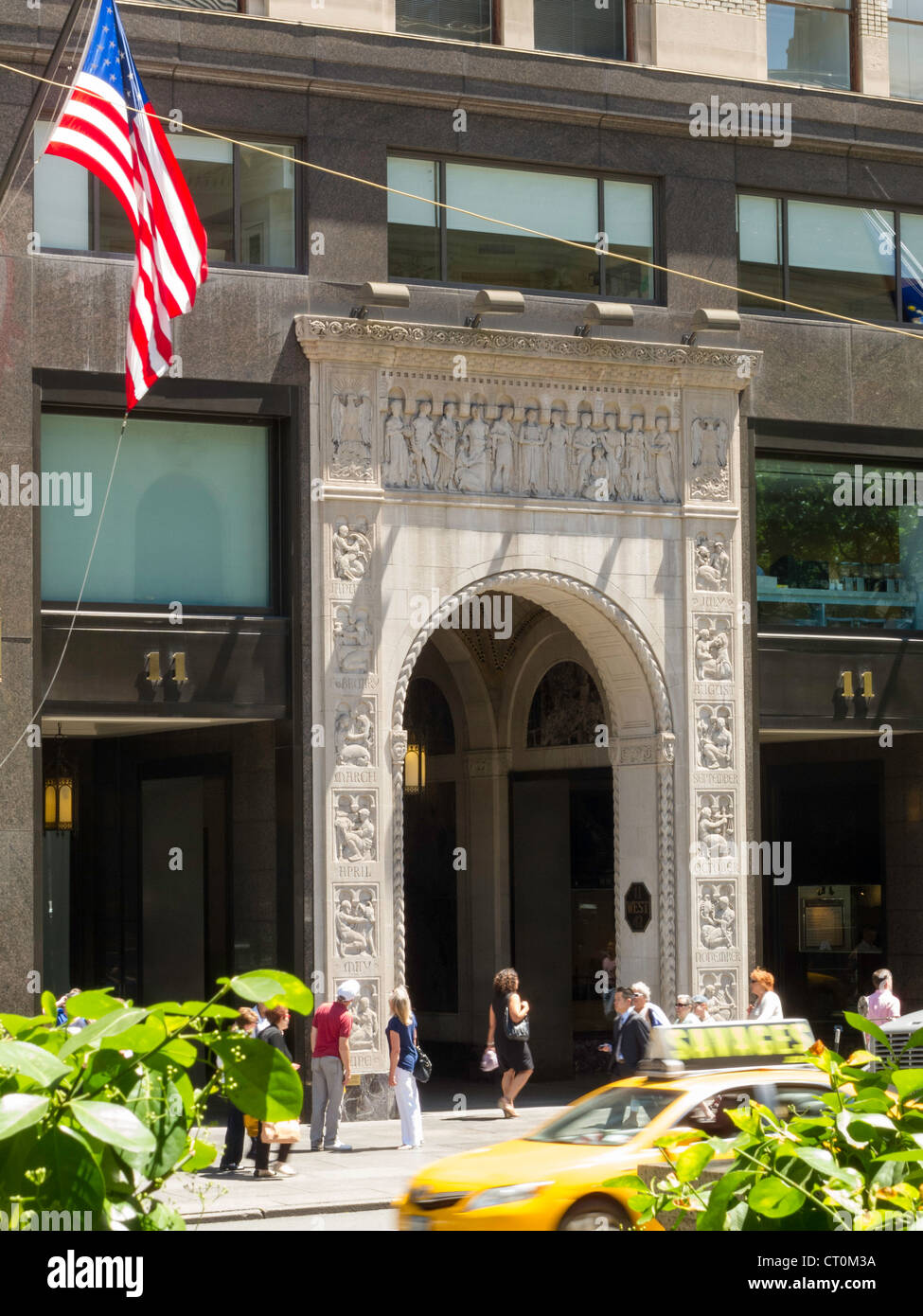 The Salmon Tower entrance at 11 West 42nd Street is limestone with 12 ...