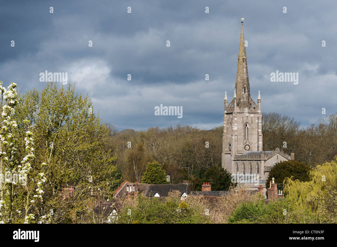 Village church at Ombersley, Worcestershire, in the English Midlands ...