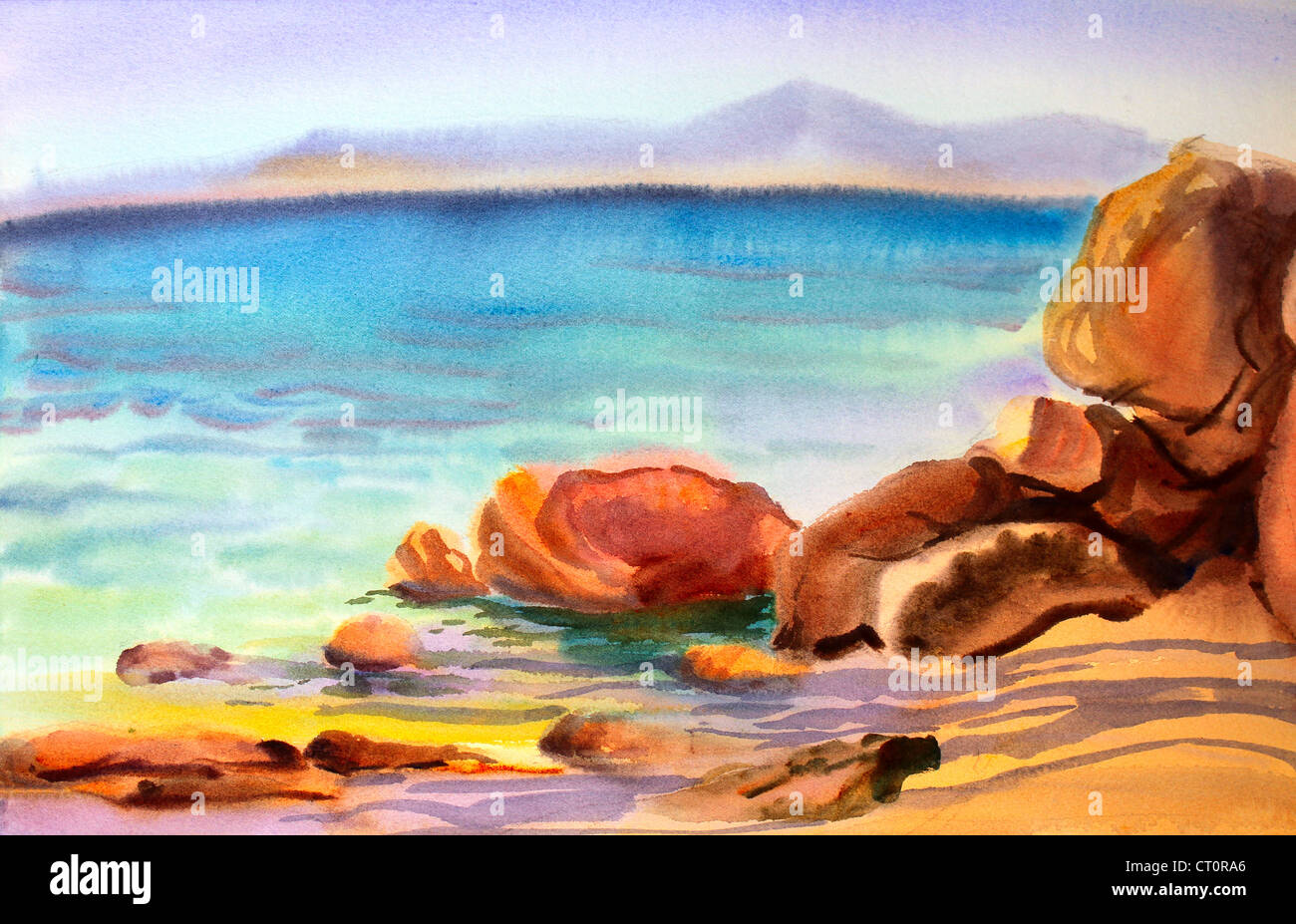 Seascape watercolor painting hi-res stock photography and images - Alamy