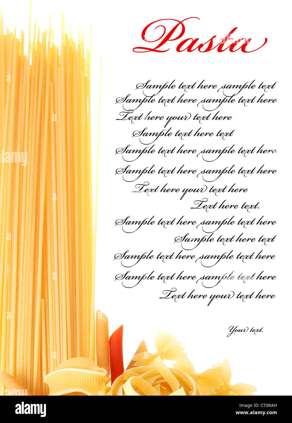 Italian pasta on a white background. The place for your text on the ...