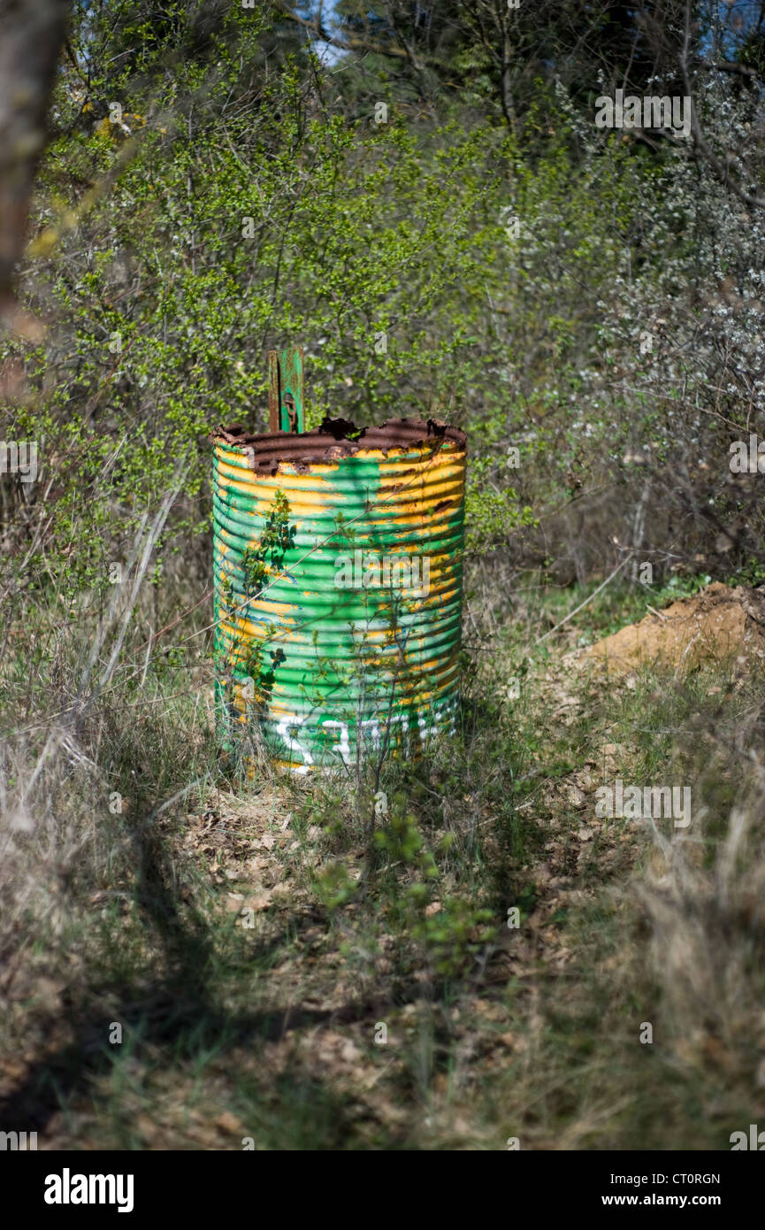 Colored barrel in the middle of the forest Stock Photo - Alamy