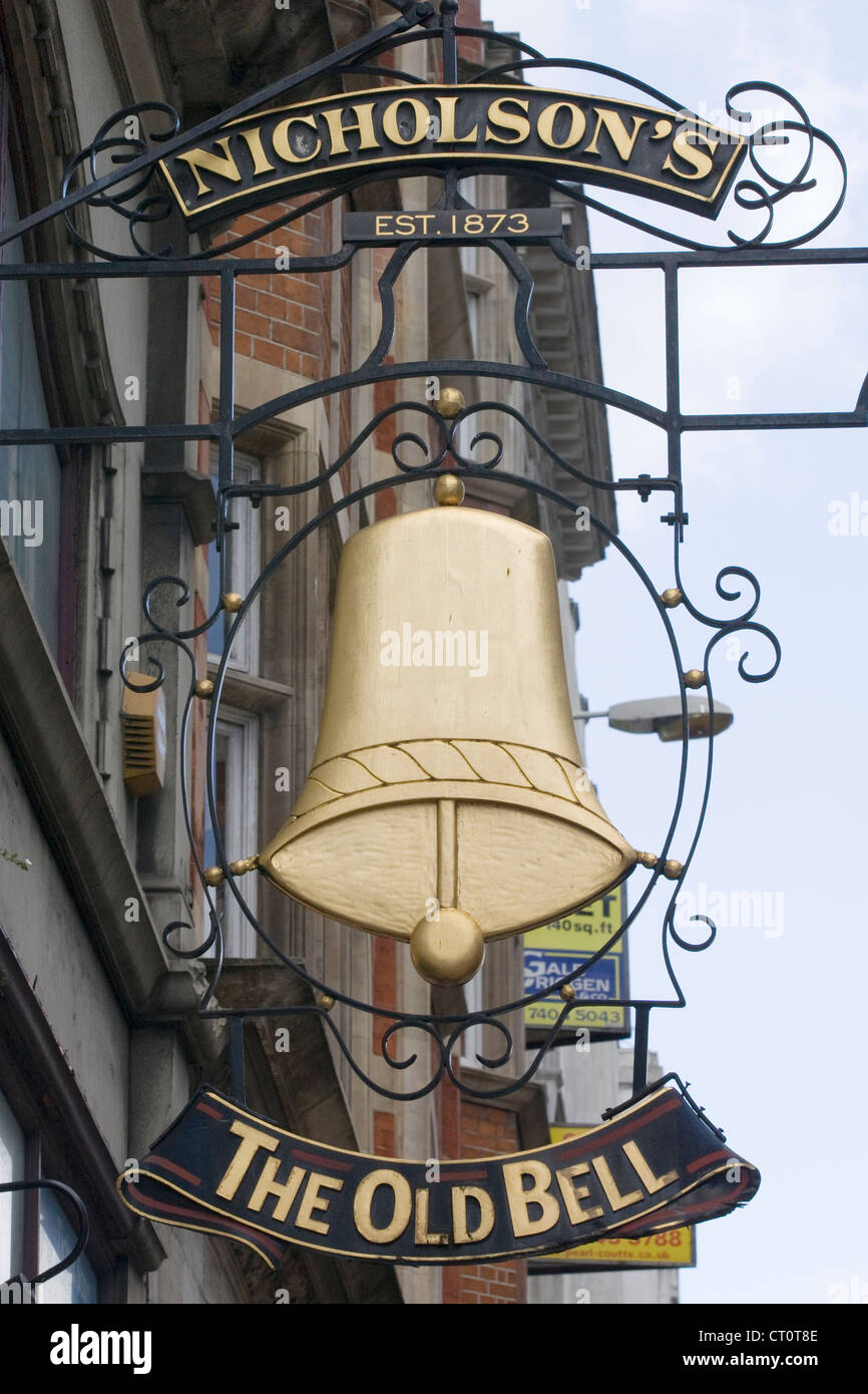Nicholson's The Old Bell public house Sign pub Stock Photo - Alamy