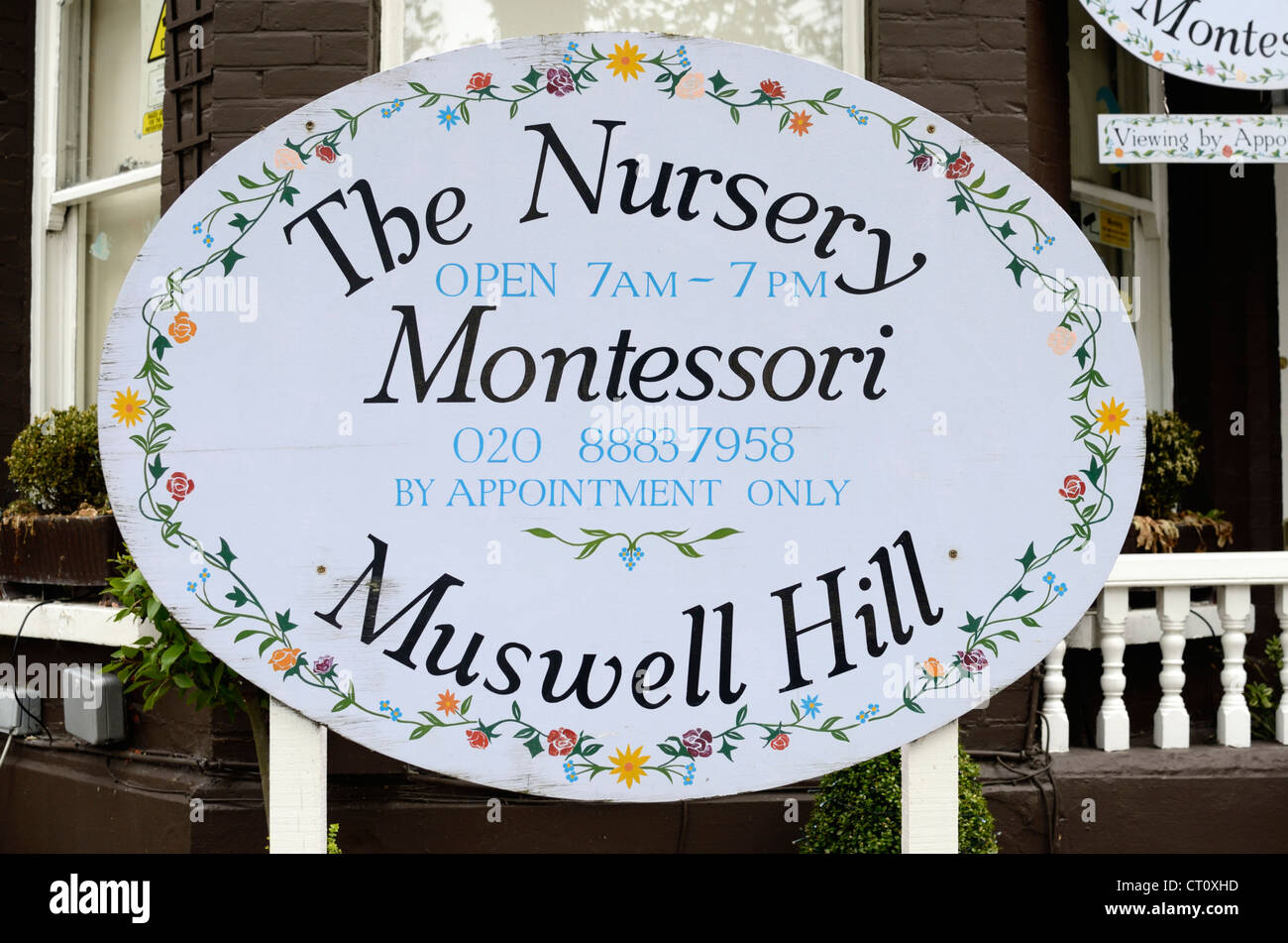 Montessori Nursery sign in Muswell Hill, London, UK Stock Photo - Alamy