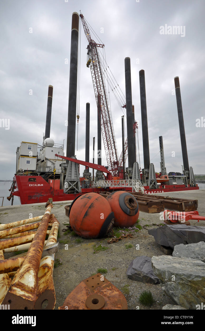 Excalibur Fugro Seacore drilling rig Holyhead harbour Anglesey Stock ...