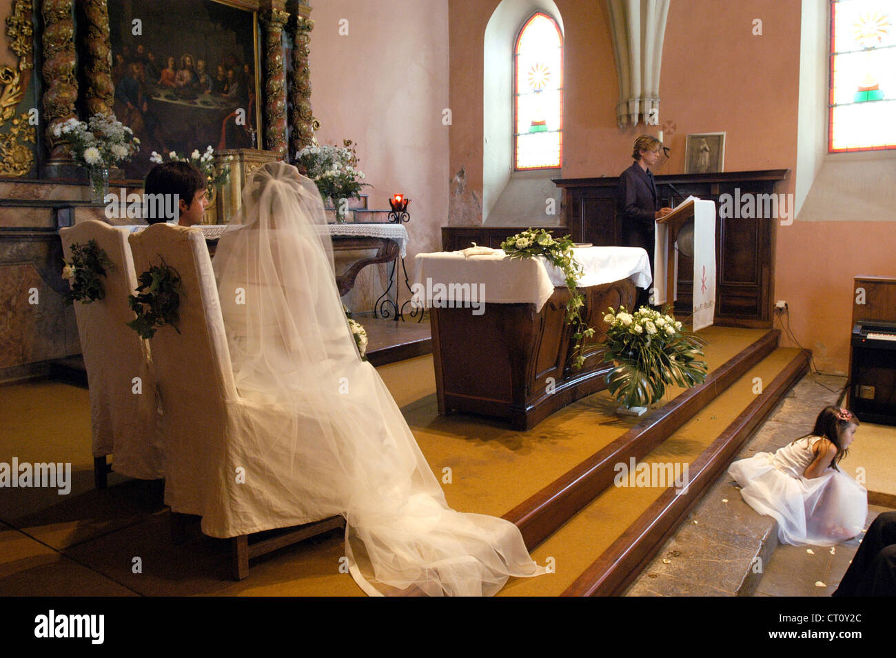 Wedding couple marry in a church Stock Photo - Alamy