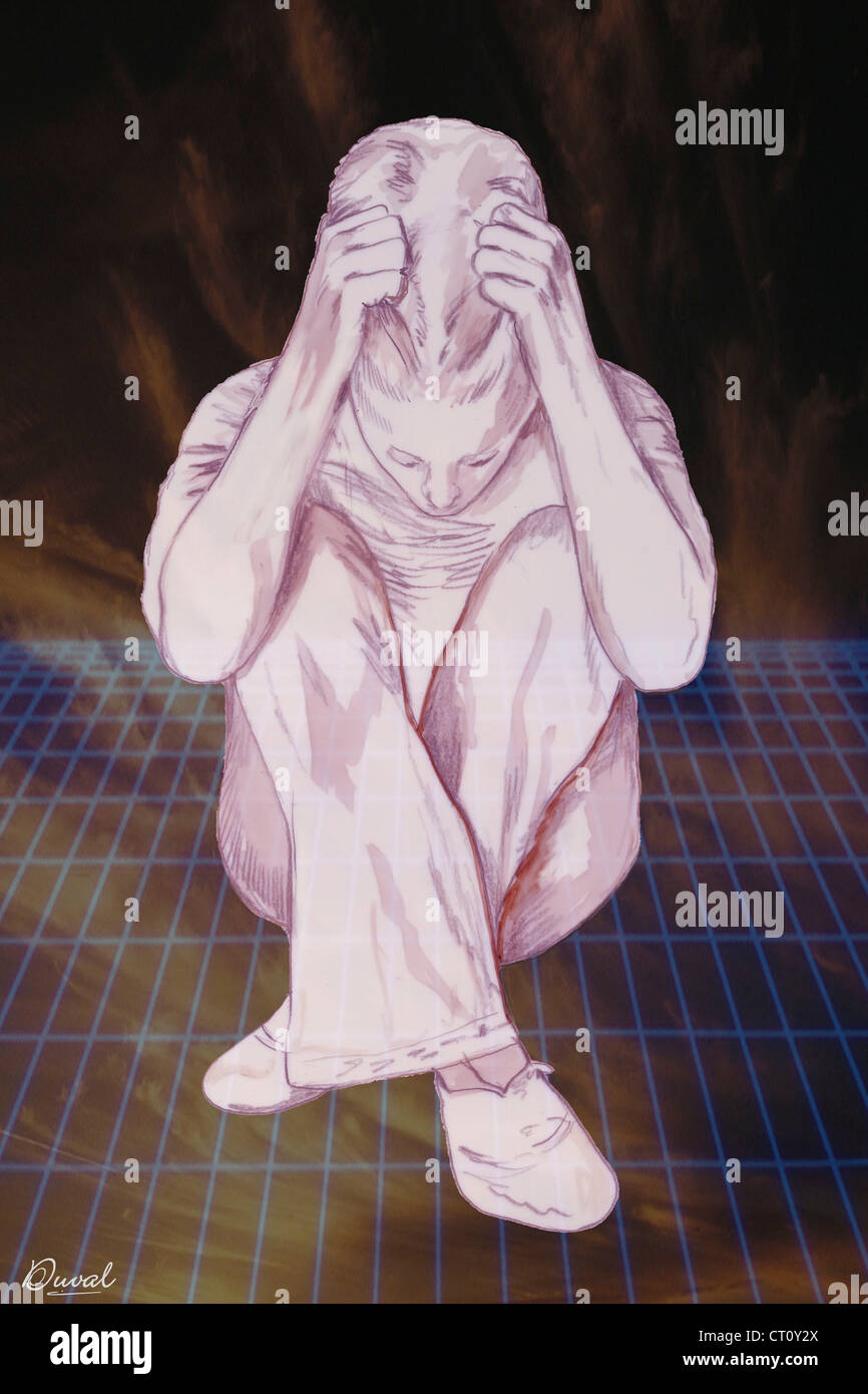 DISTRESSED WOMAN DRAW Stock Photo - Alamy