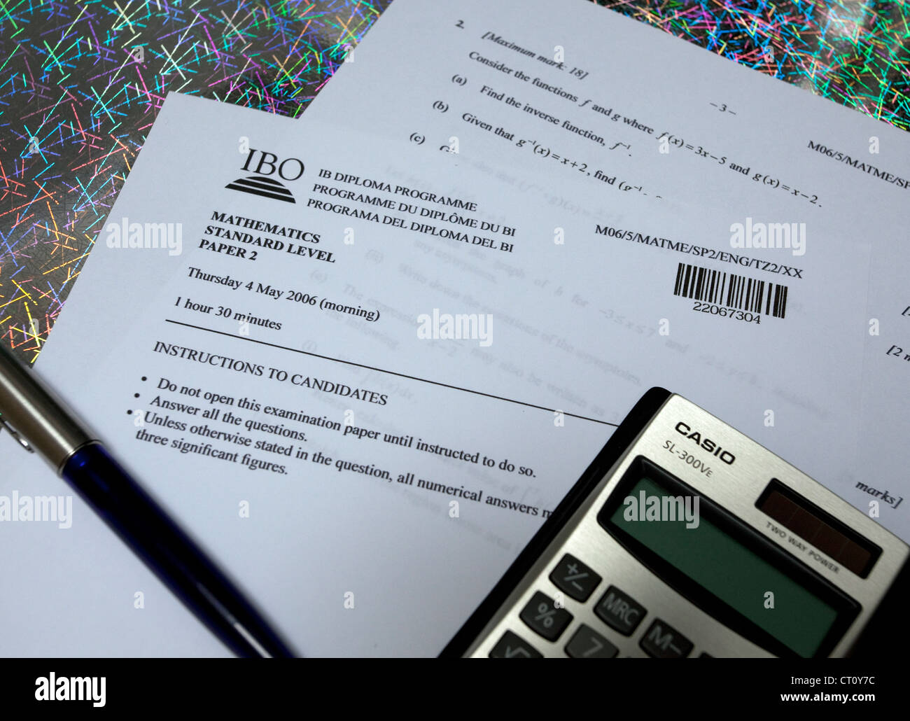 International Baccalaureate examination paper, London Stock Photo - Alamy