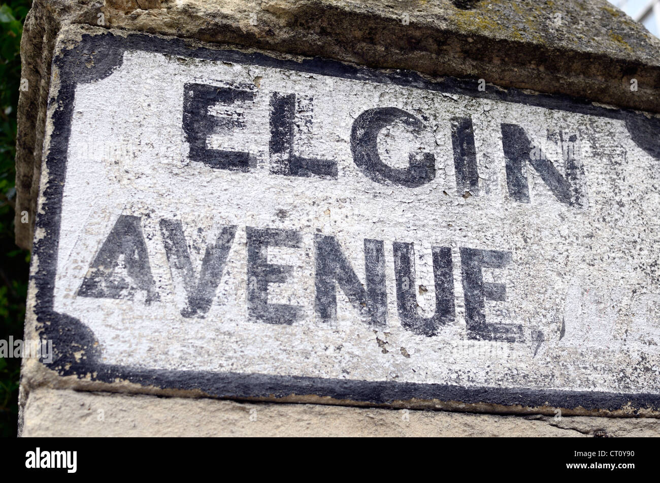 Very old Elgin Avenue street sign on a wall, Maida Vale W9, London, UK ...