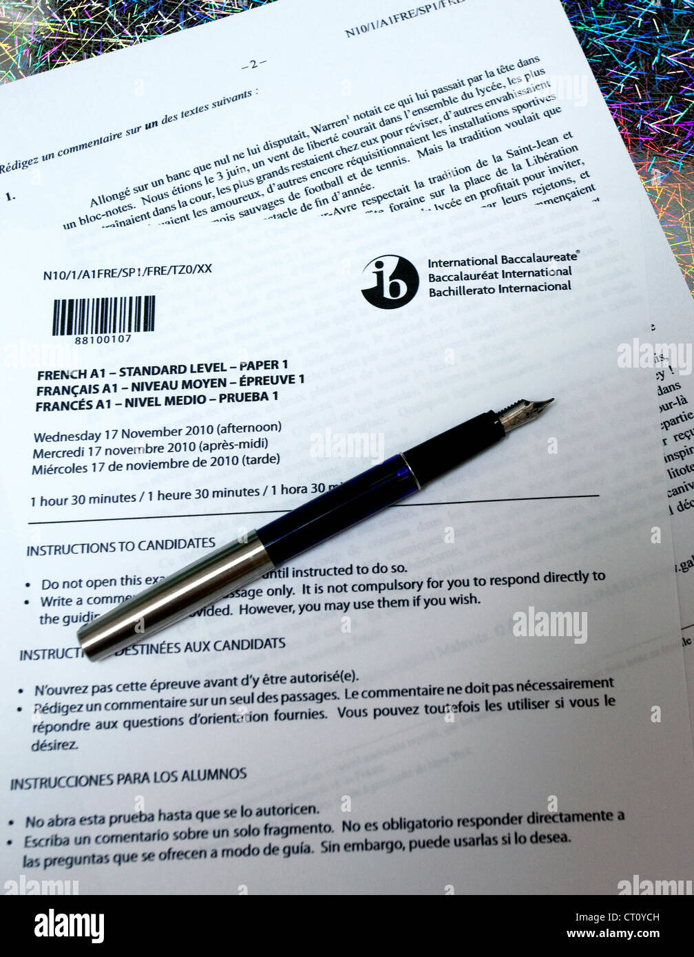 International Baccalaureate examination paper, London Stock Photo - Alamy