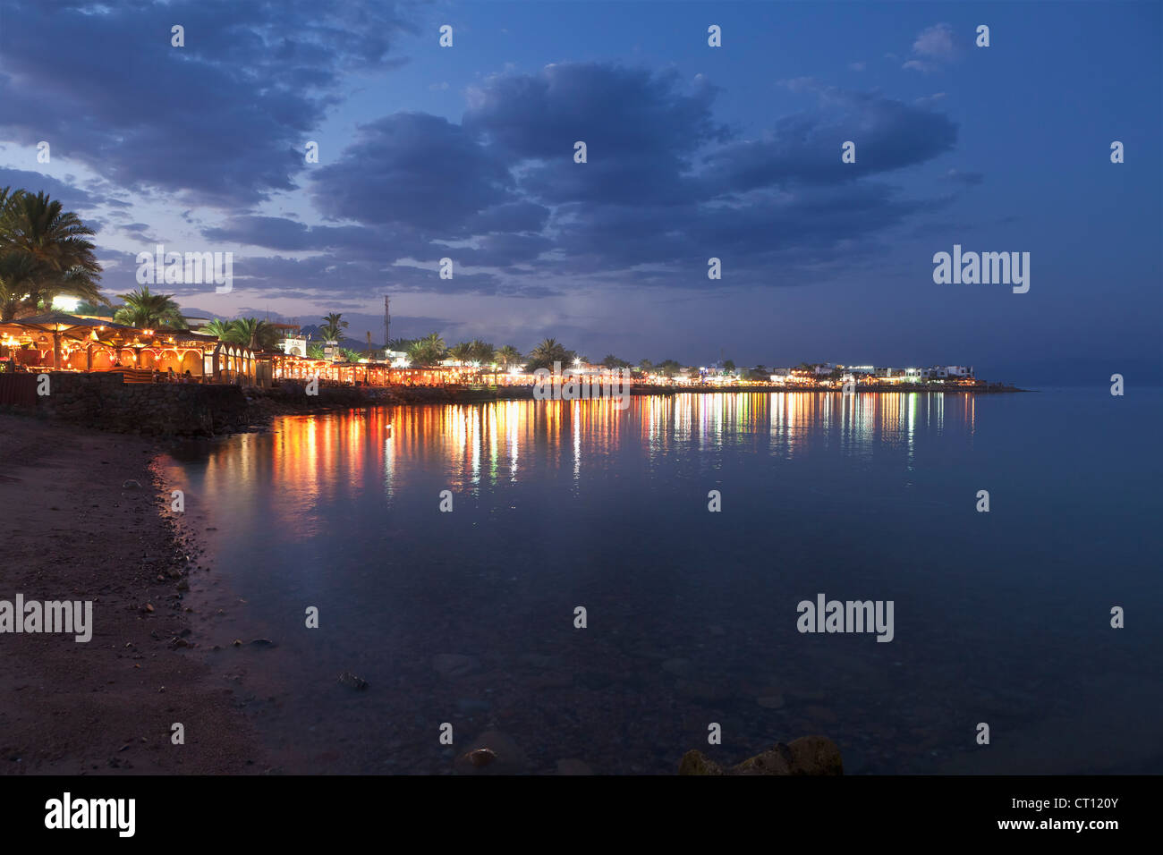 View over the seafront of Dahab at night, Egypt Stock Photo - Alamy