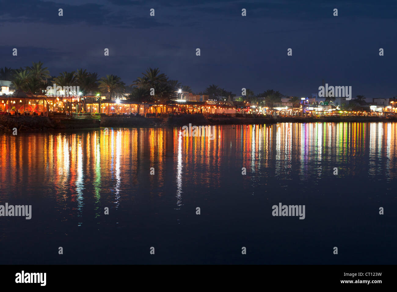 View over the seafront of Dahab at night, Egypt Stock Photo - Alamy