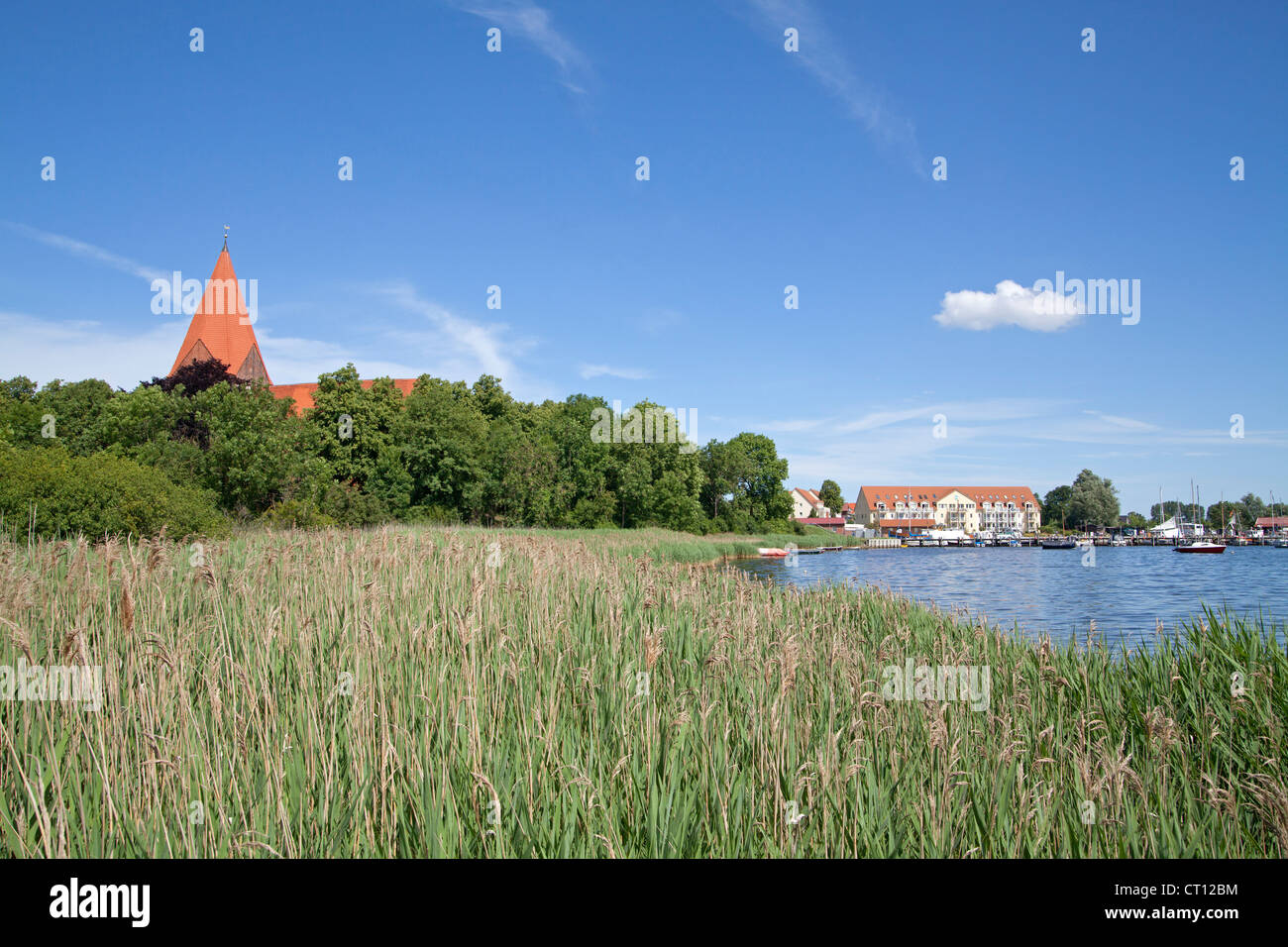 church and harbour, Kirchdorf, Poel Island near Wismar, Mecklenburg ...