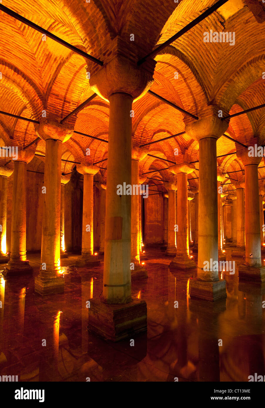 Illuminated pillars of ornate cathedral Stock Photo - Alamy