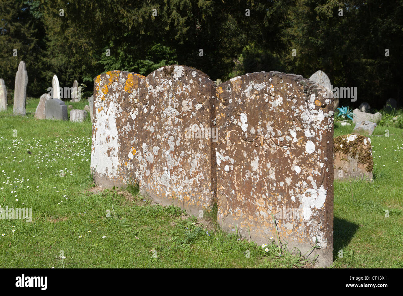 Old Christian Gravestone with Moss Stock Photo - Alamy