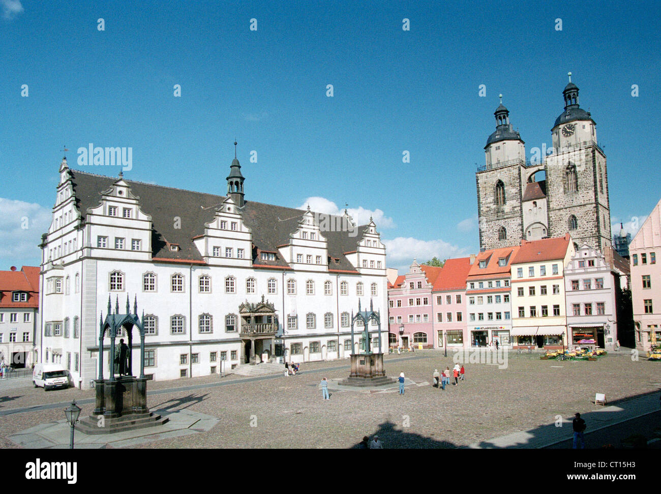 Market of Wittenberg with historical town hall Stock Photo - Alamy