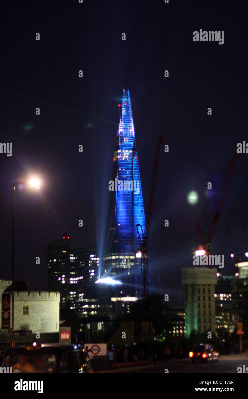 The official opening of the Shard building in London with laser show ...